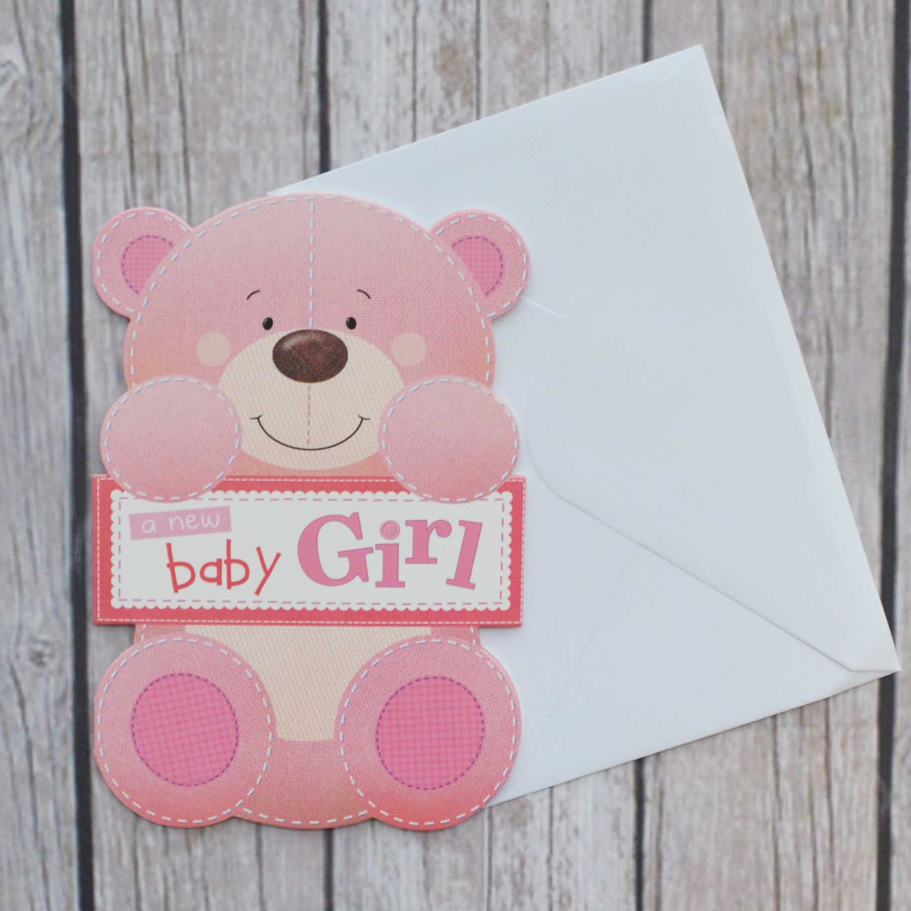 Baby Card Girl Teddy Bear - Garlanna Greeting Cards